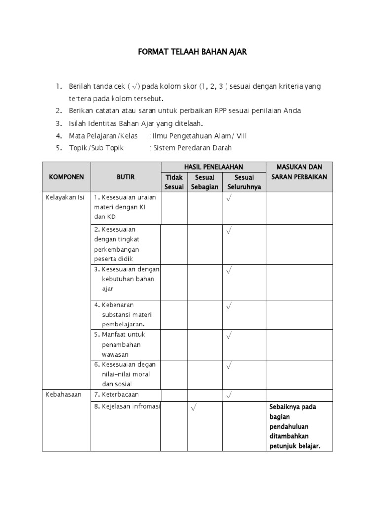Format Telaah Bahan Ajar Rama | PDF