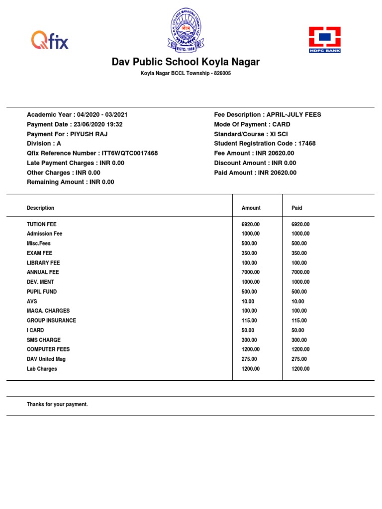 Qfix-Payment-Receipt-April-July Fees | PDF