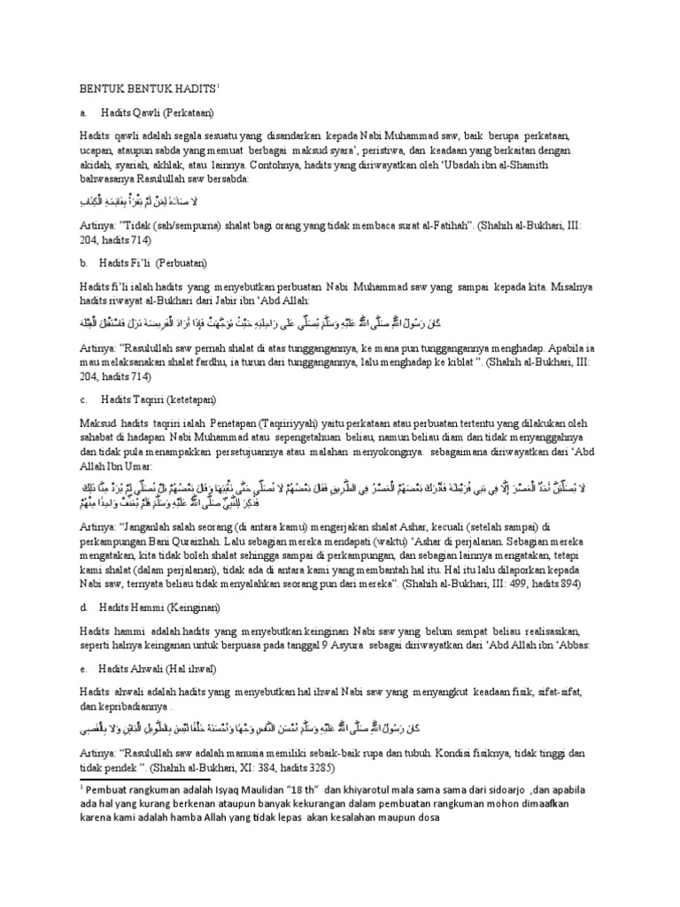 Bentuk Bentuk Hadits | PDF