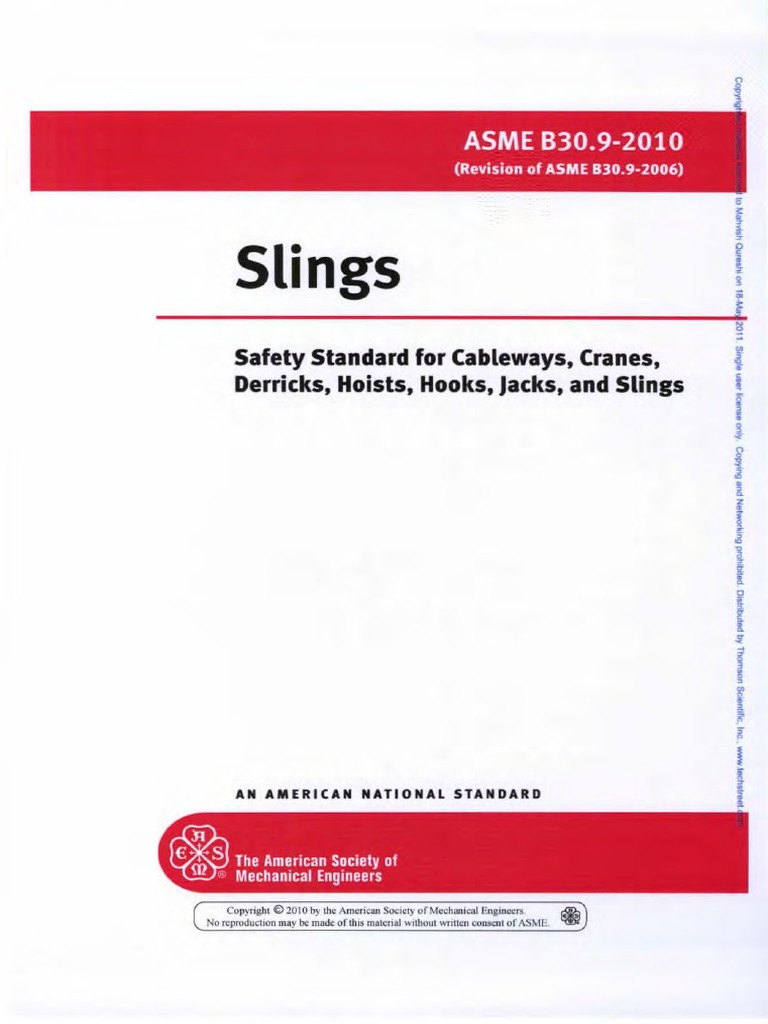 ASME B30.9 Slings - Jan 2010 PDF | Download Free PDF | Rope | Safety