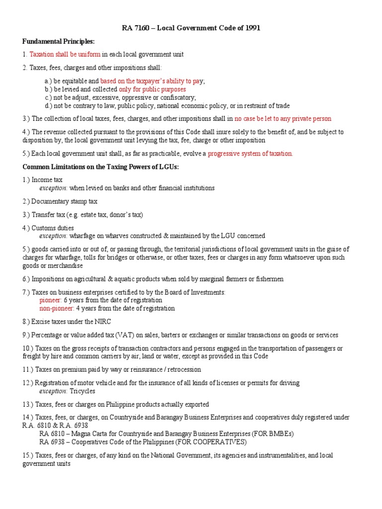 RA 7160 Notes | PDF | Value Added Tax | Taxes