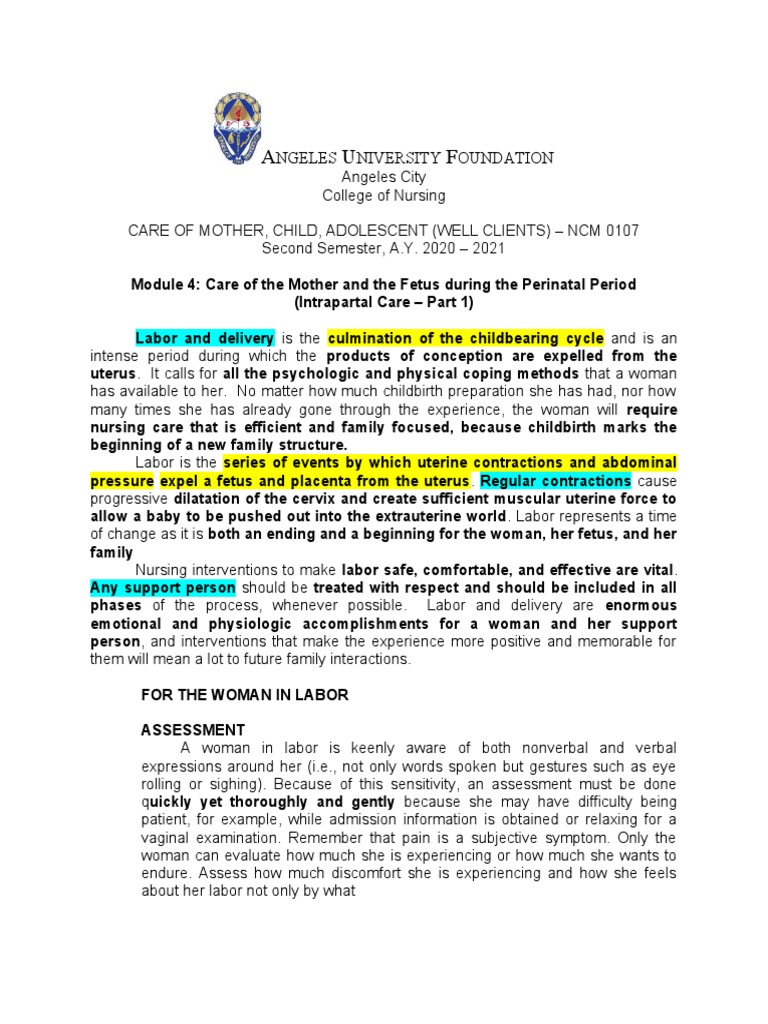 MODULE 4 - 1st Part INTRAPARTAL CARE | PDF | Childbirth | Uterus