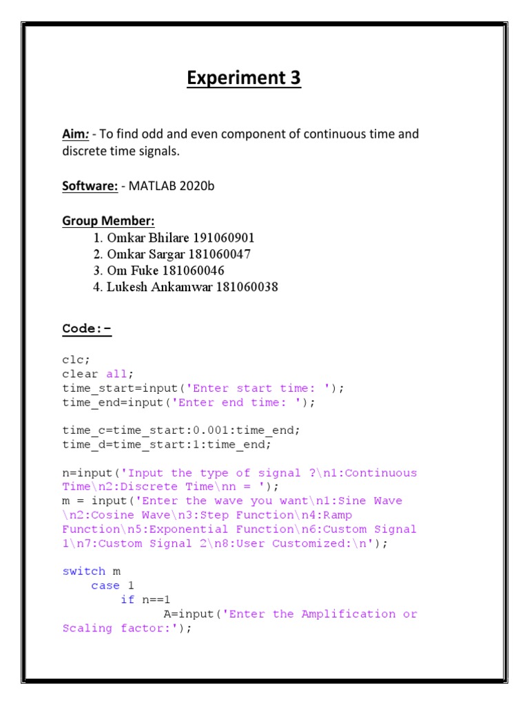 To Find Odd and Even Component of Continuous Time and Discrete Time ...