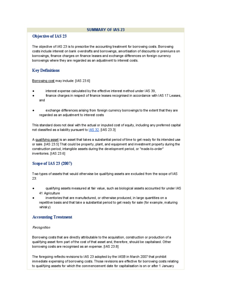 Summary of Ias 23 Borrowing Costs | PDF | International Financial Reporting Standards | Investing