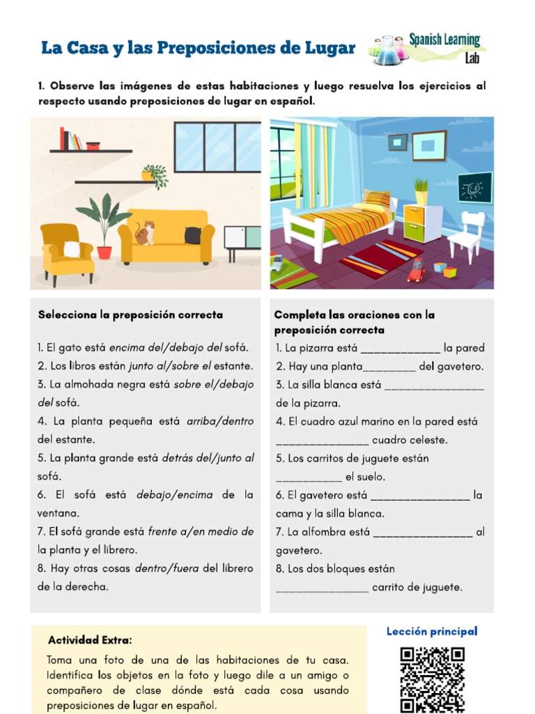 Preposiciones de Lugar Español Prepositions of Place Spanish Worksheet ...