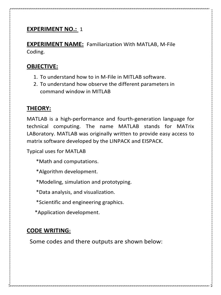 Experiment No.: Experiment Name:: Some Codes and There Outputs Are ... Experiment No.: Experiment Name:: Some Codes and There Outputs Are ...