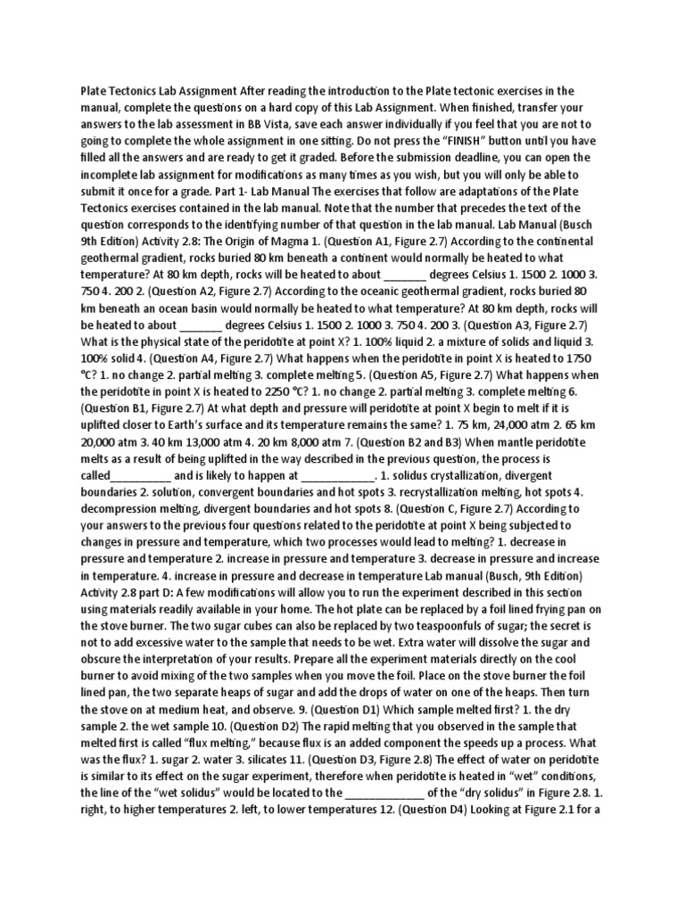 Plate Tectonics Lab Assignment Guide | PDF | Magma | Plate Tectonics