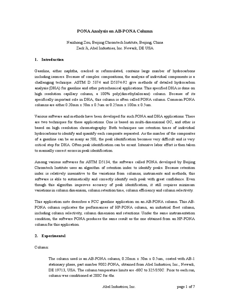 PONA Analysis On AB-PONA Column | PDF | Gas Chromatography | Chromatography