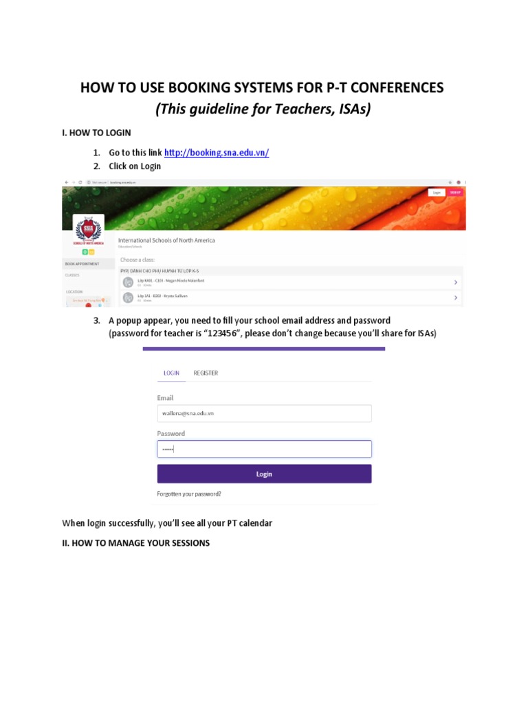 PT Booking System - Guideline For Teachers | PDF