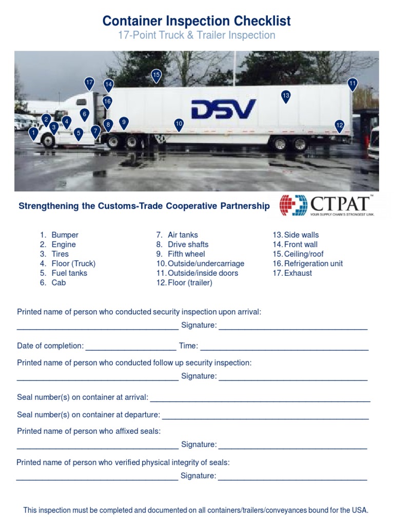 Container Inspection Checklist: 17-Point Truck & Trailer Inspection | PDF