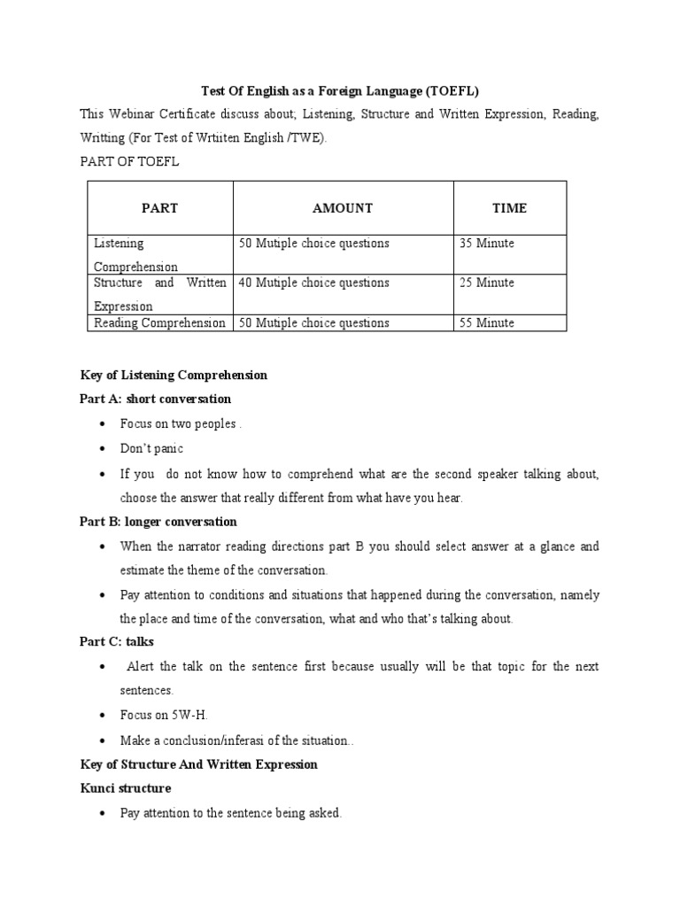 Test of English As A Foreign Language (TOEFL) | PDF