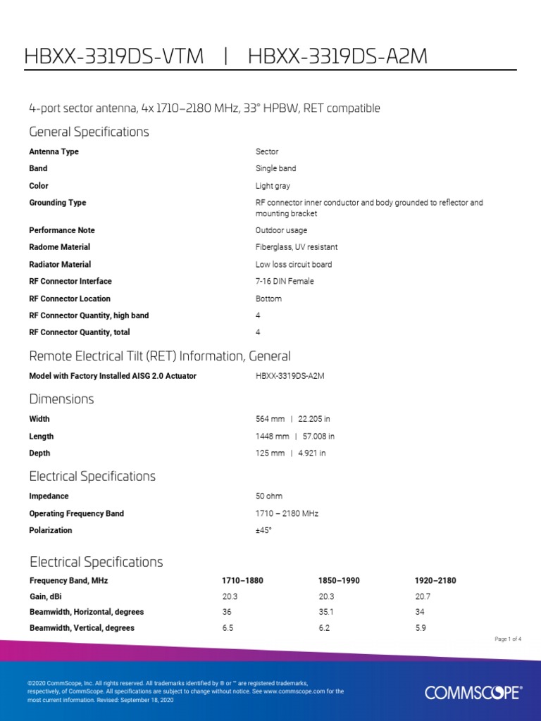 HBXX-3319DS-VTM - HBXX-3319DS-A2M: General Specifications | PDF ...