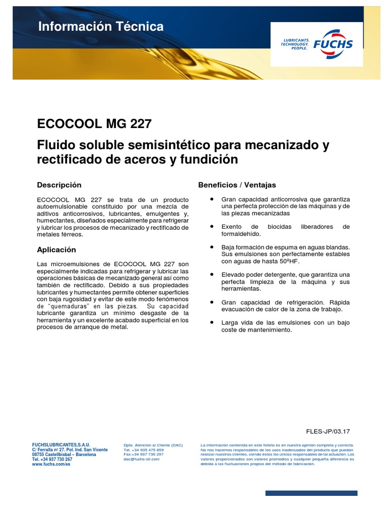 Ecocool MG227 | PDF | Concentración | Mecanizado