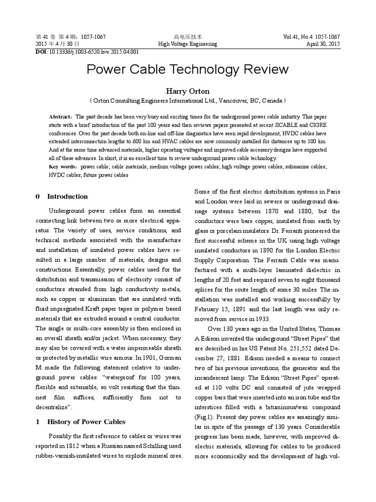 Power Cable Technology Review: Advances in Materials, Designs ...