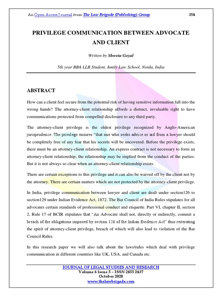 Privilege Communication Between Advocate and Client | PDF | Attorney ...