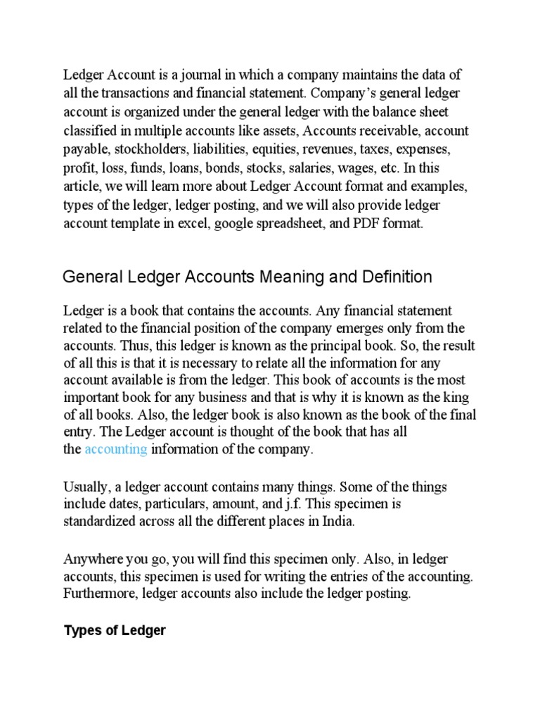 General Ledger Accounts Meaning and Definition: Accounting | PDF