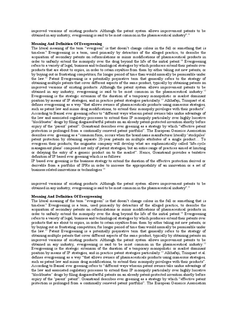 Meaning and Definition of Evergreening | PDF | Patent | Intellectual ...