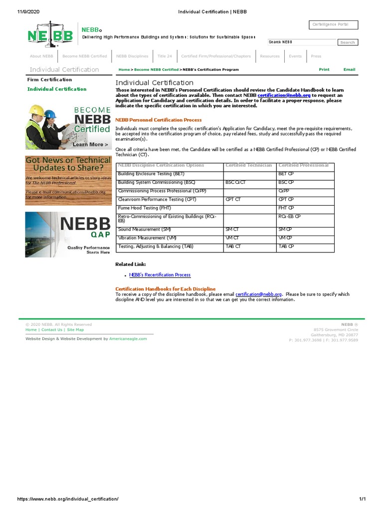 Individual Certification - NEBB | PDF | Business