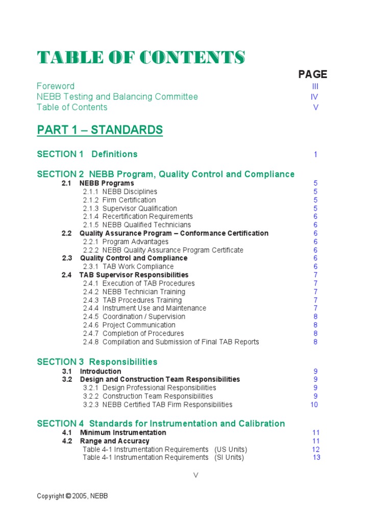 Part 1 - Standards: Foreword NEBB Testing and Balancing Committee of ...