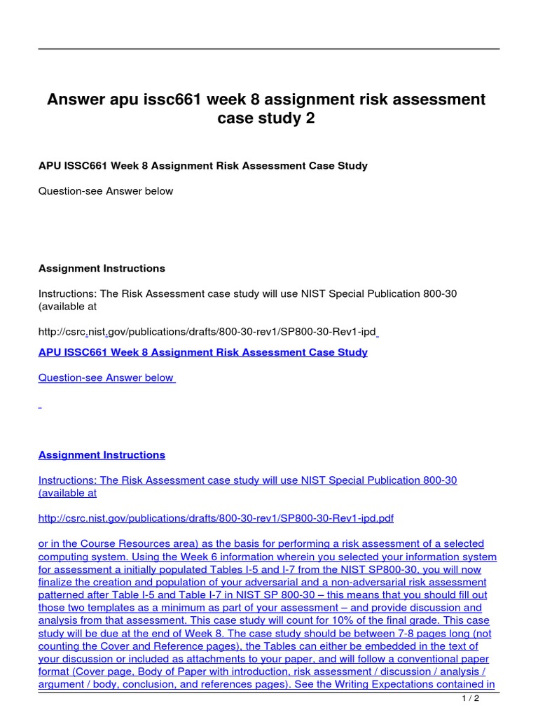 Apu Issc661 Week 8 Assignment Risk Assessment Case Study 2 PDF ...