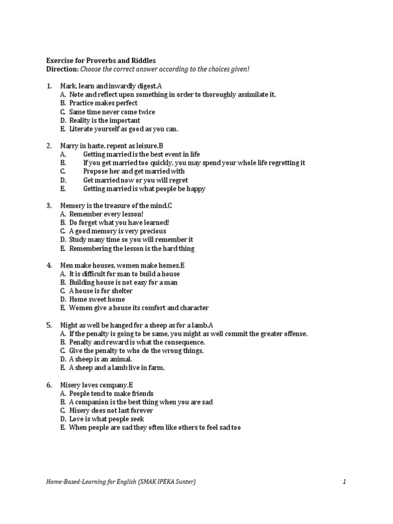 Exercise For Proverbs and Riddles | PDF