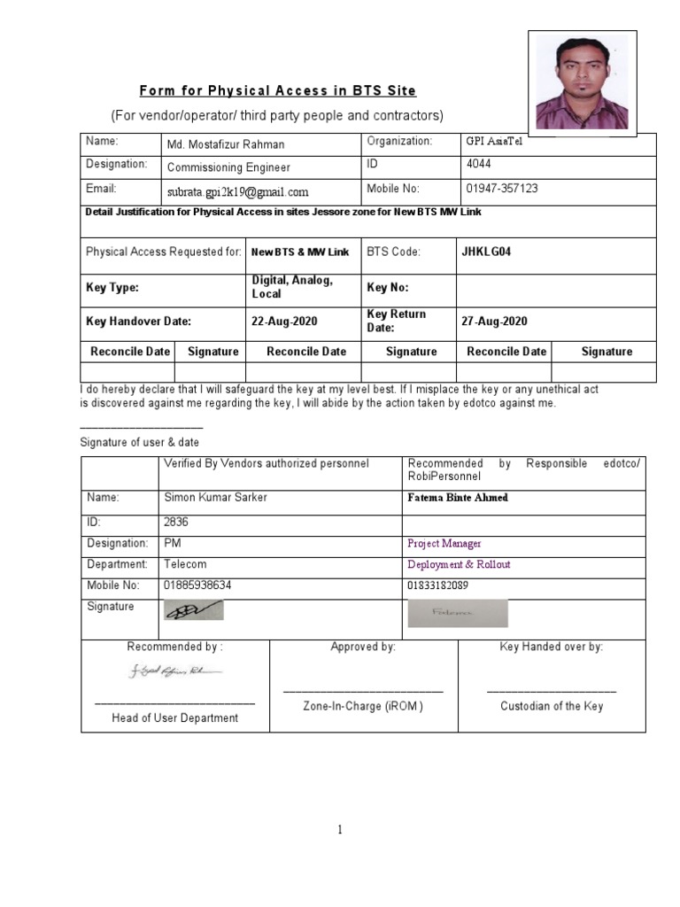 BTS Site Access Request Form | PDF | Finance & Money Management