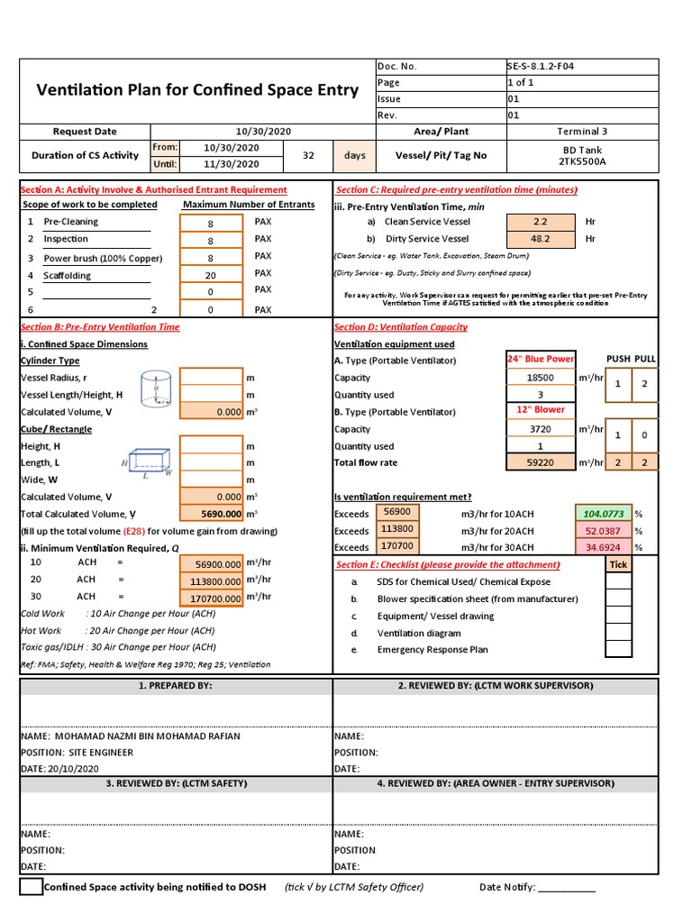 Ventilation Plan For Confined Space Entry | PDF | Ventilation ...