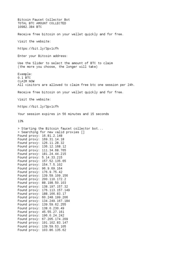 Bitcoin Faucet Collector Bot | PDF