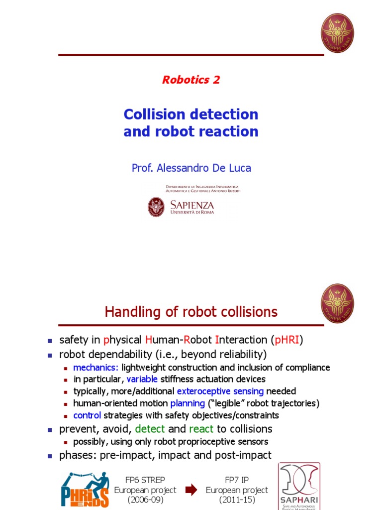 Collision Detection and Robot Reaction: Robotics 2 | PDF | Robotics ...
