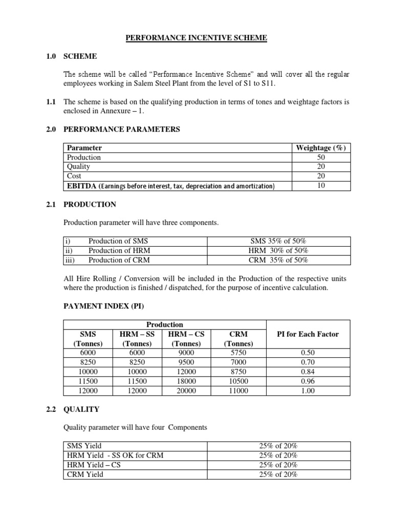 Performance Incentive Scheme | PDF | Earnings Before Interest ...