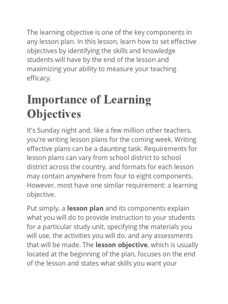 Importance of Learning Objectives | PDF