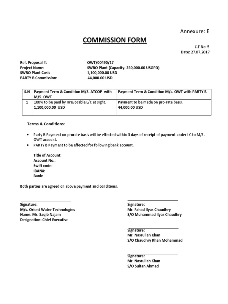 SWRO Plant Commission Agreement | PDF