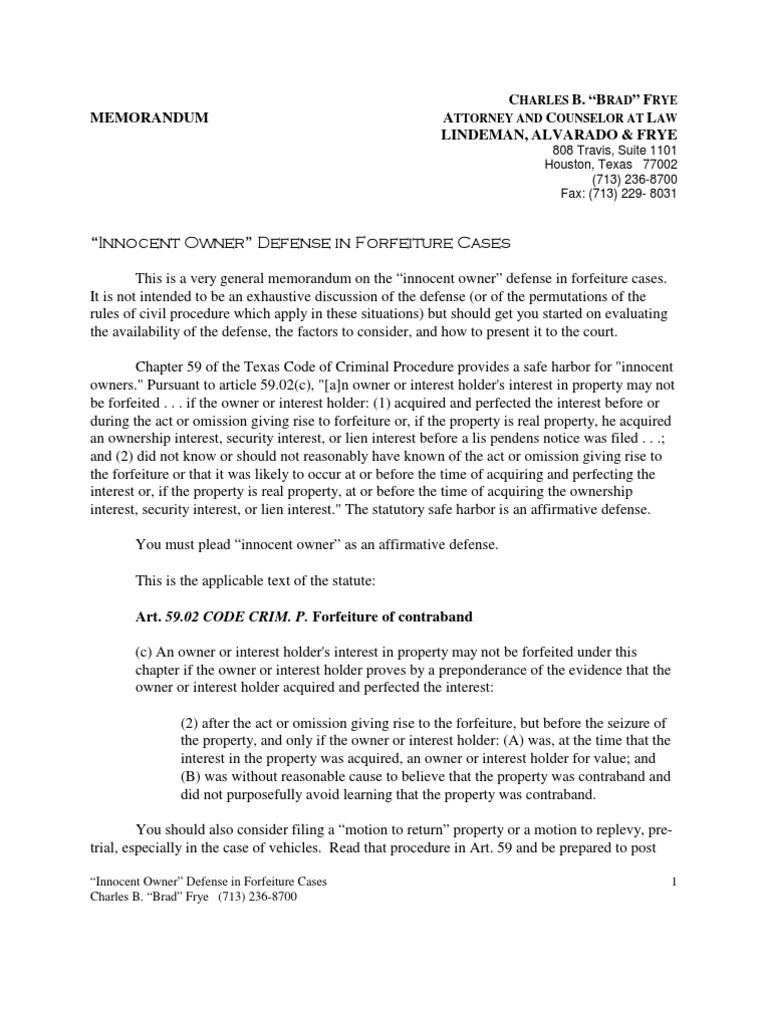 Innocent Owner Defense in Forfeiture Cases (Texas) | PDF | Asset ...