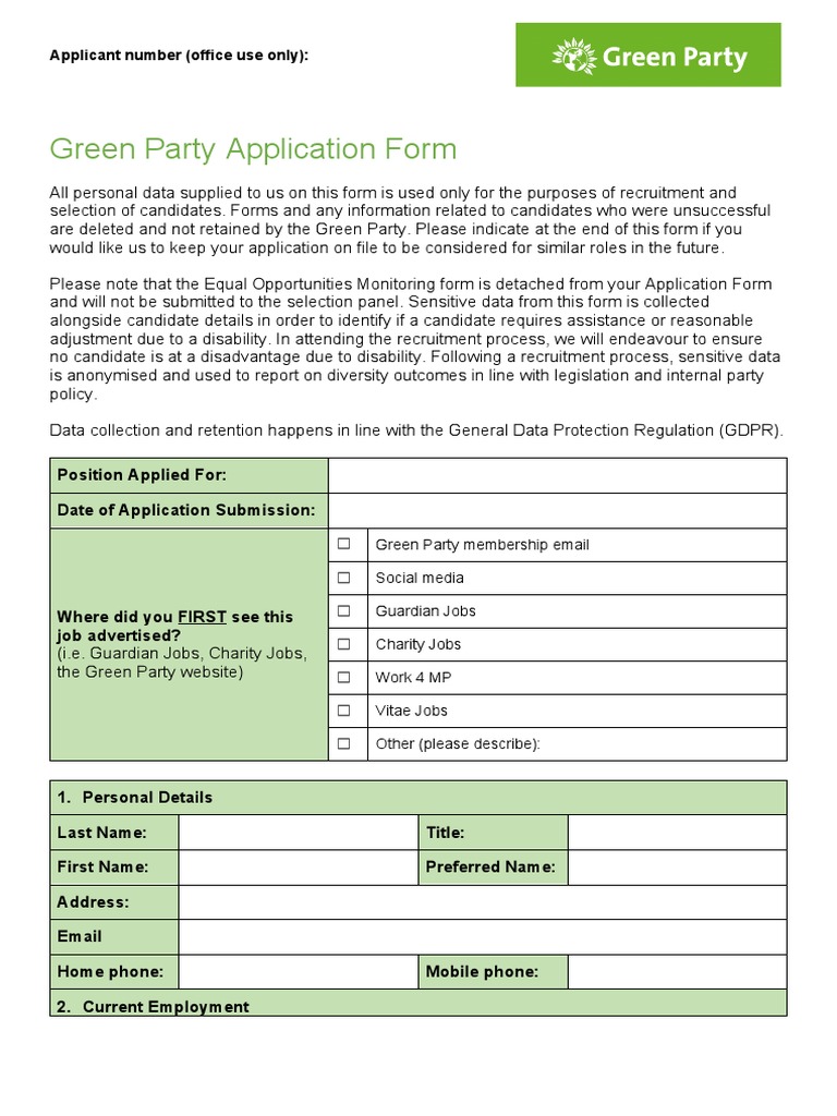 Green Party Application Form June 2018 | Download Free PDF ...