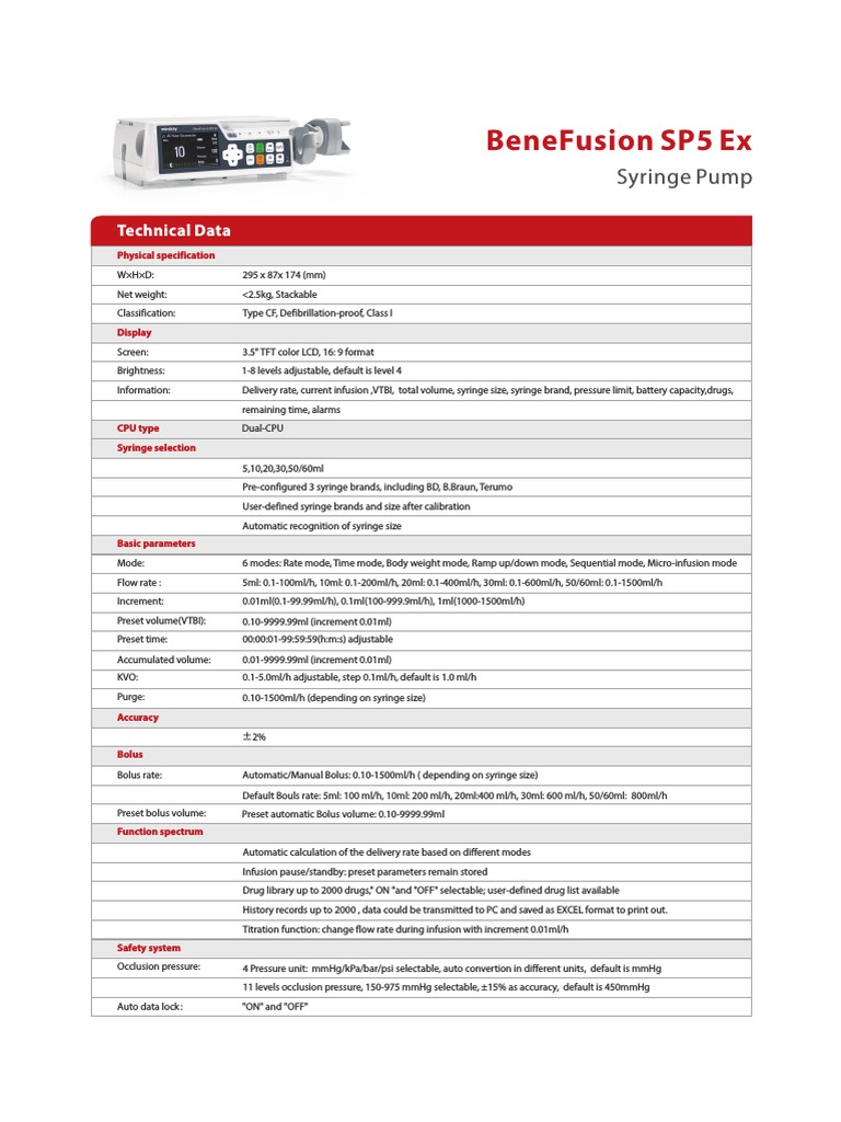 Mindray BeneFusion SP5 EX Syringe Pump Brochure | PDF | Syringe ...