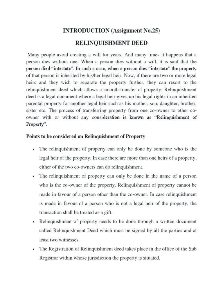 Relinquishment Deed Explained | PDF | Inheritance | Deed