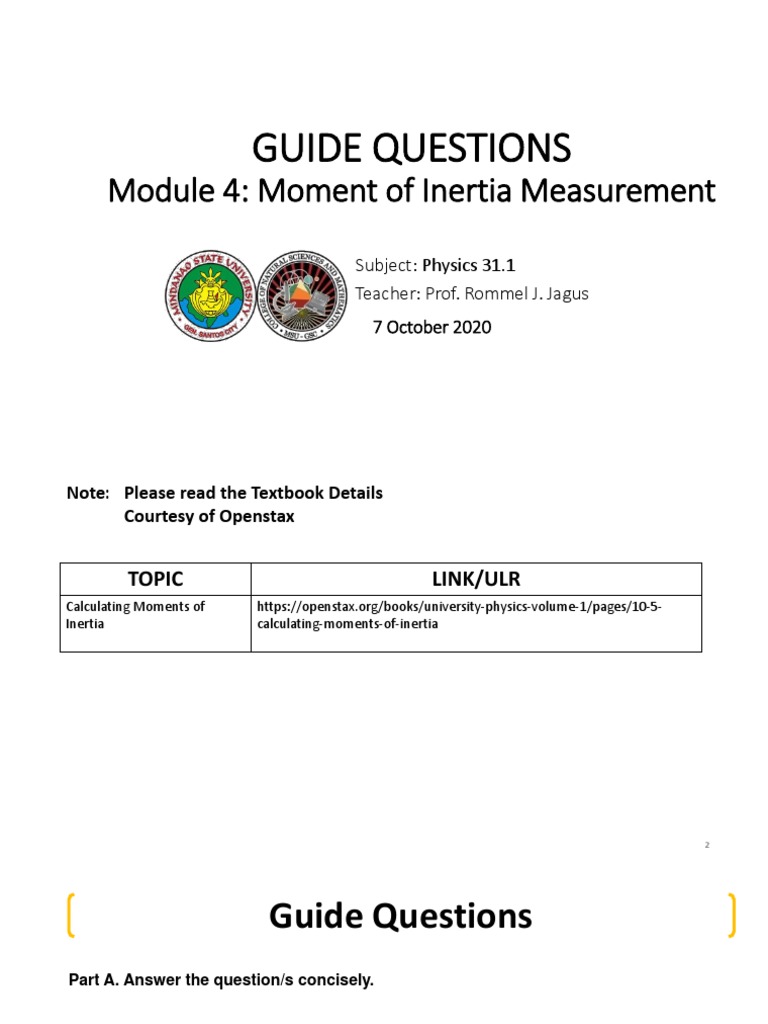 Moment of Inertia Measurement Guide | PDF | Teaching Methods ...