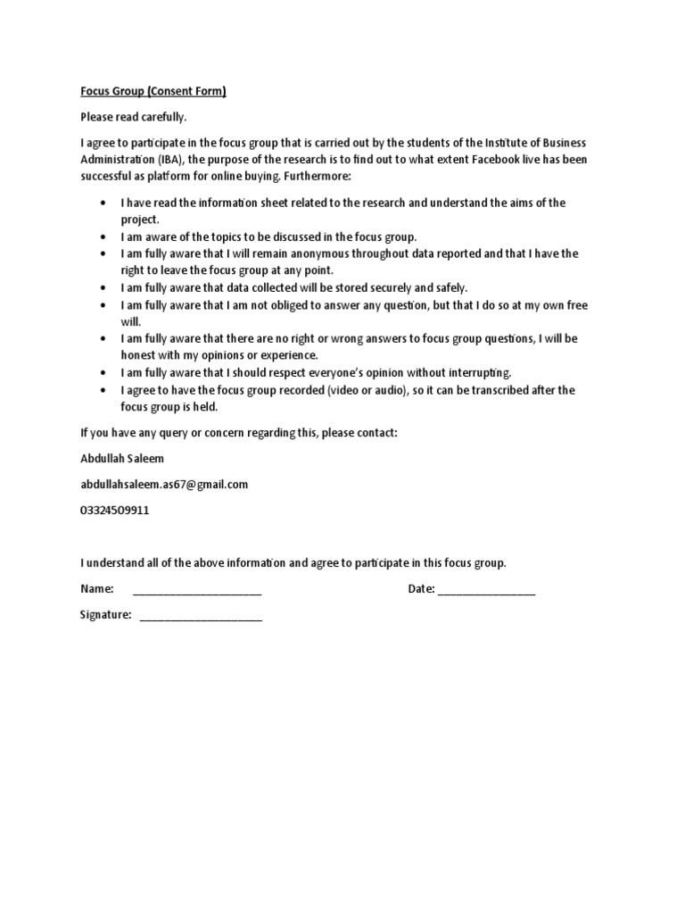 Focus Group Consent Form | PDF