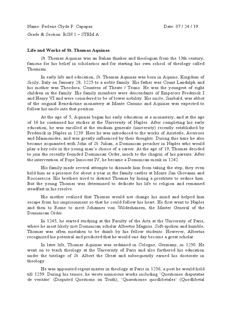 Life and Works of St. Thomas Aquinas | PDF | Thomas Aquinas | God