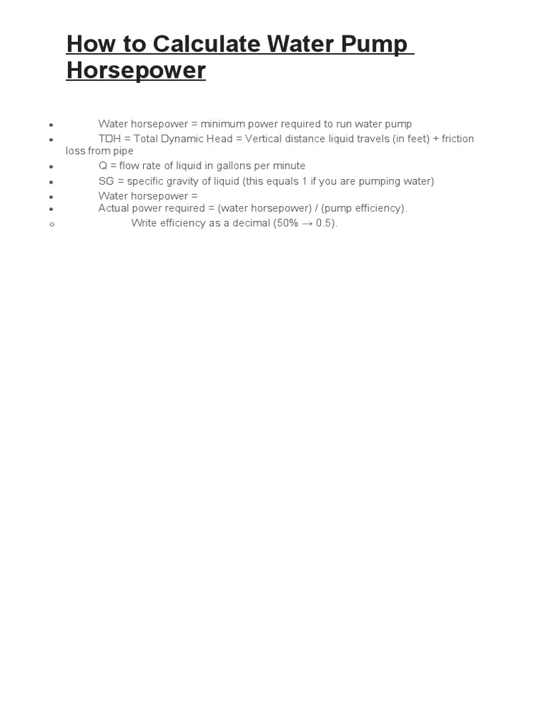 How To Calculate Water Pump Horsepower | PDF