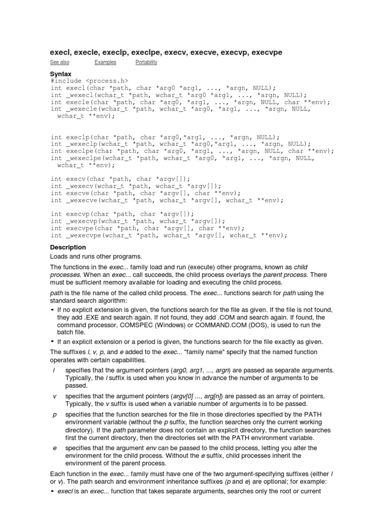 Printing - Execl, Execle, Execlp, Execlpe, Execv, Execve, Execvp, Execvpe | PDF | Parameter ...