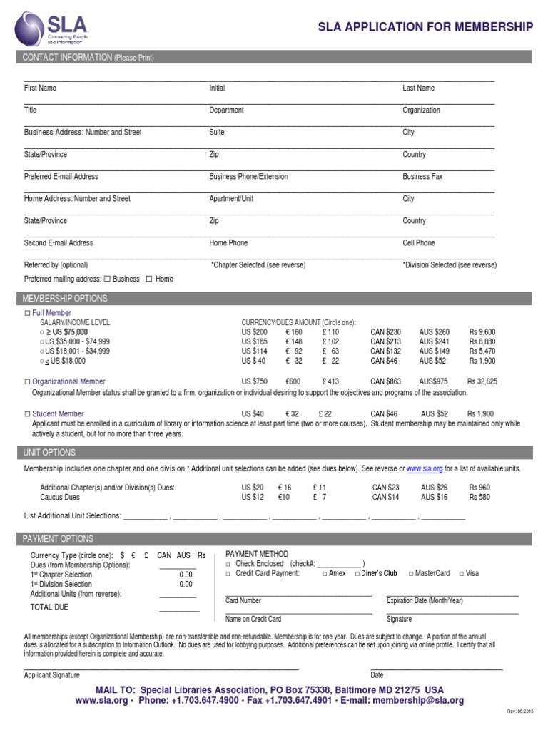 Sla Application For Membership: (Please Print) | PDF | Library And ...