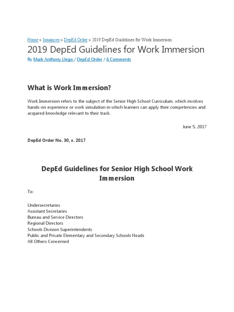Work Immersion Rules and Regulation | PDF | Curriculum | Partnership