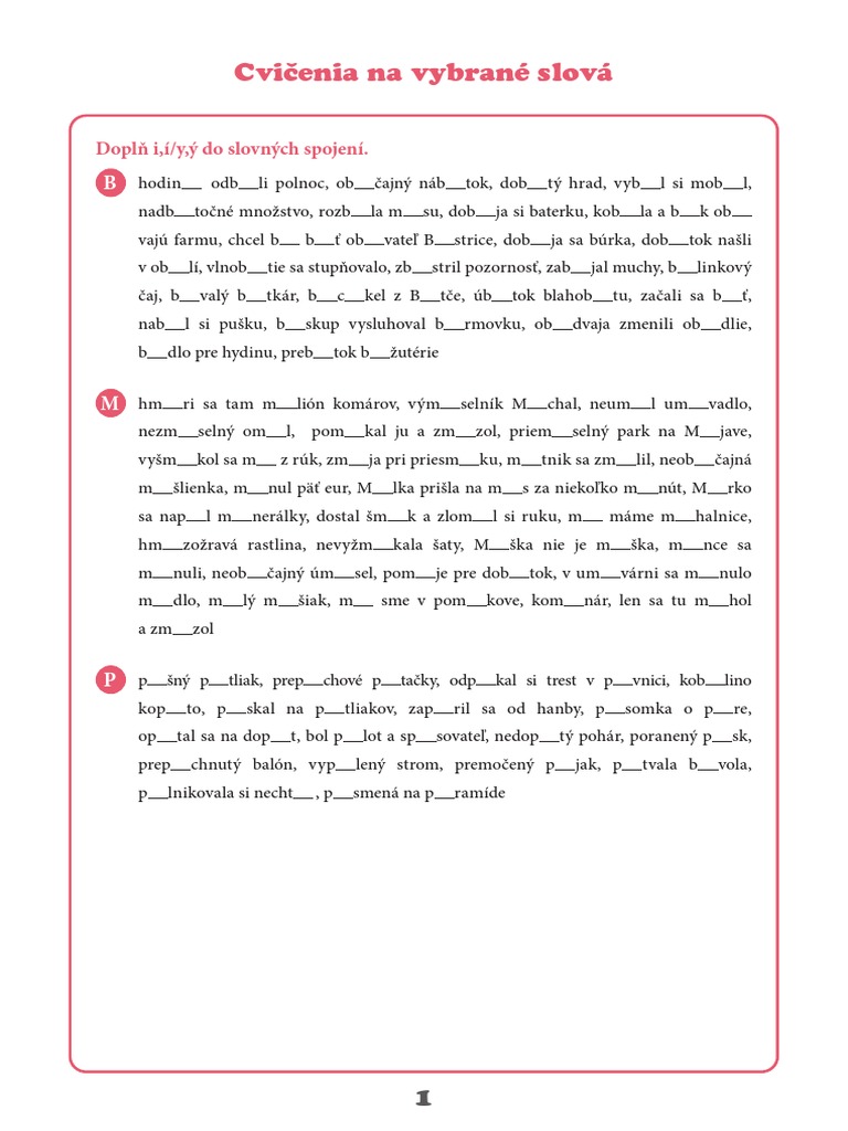 Cvičenia Na Vybrané Slová | PDF