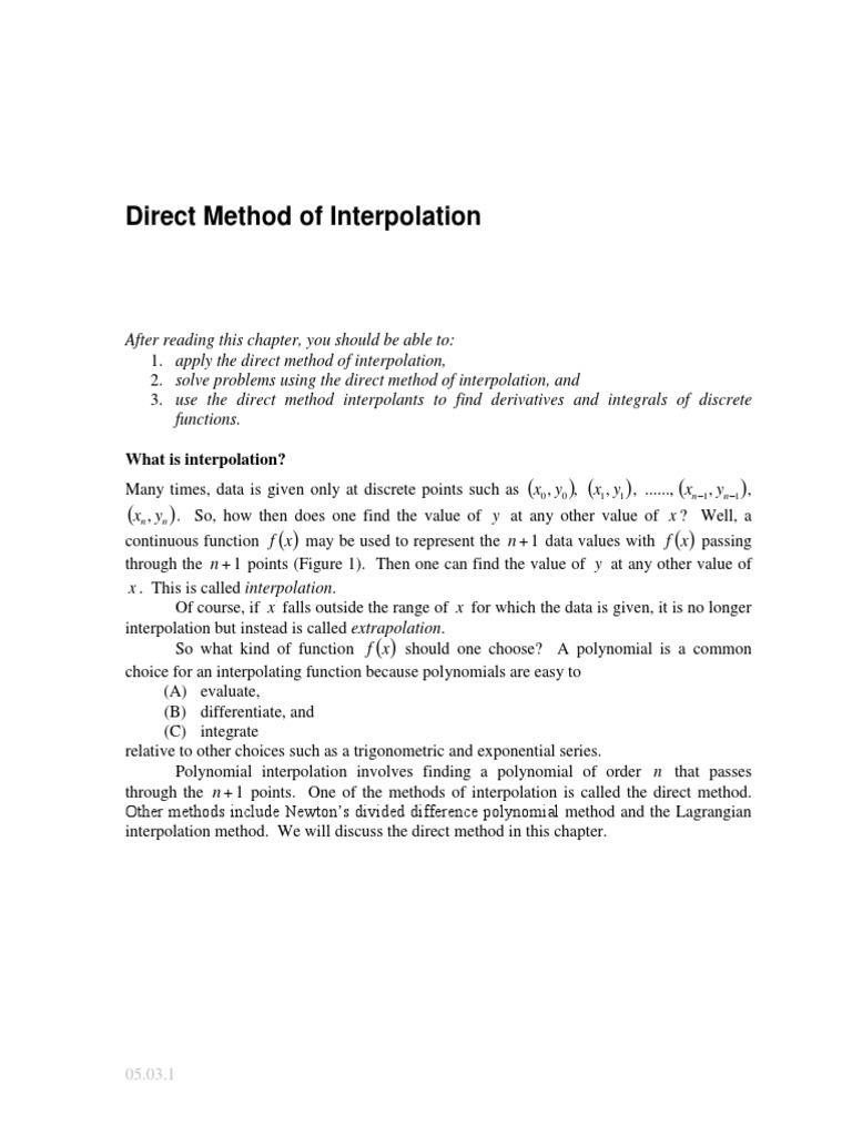 Direct Method Interpolation | PDF | Interpolation | Polynomial