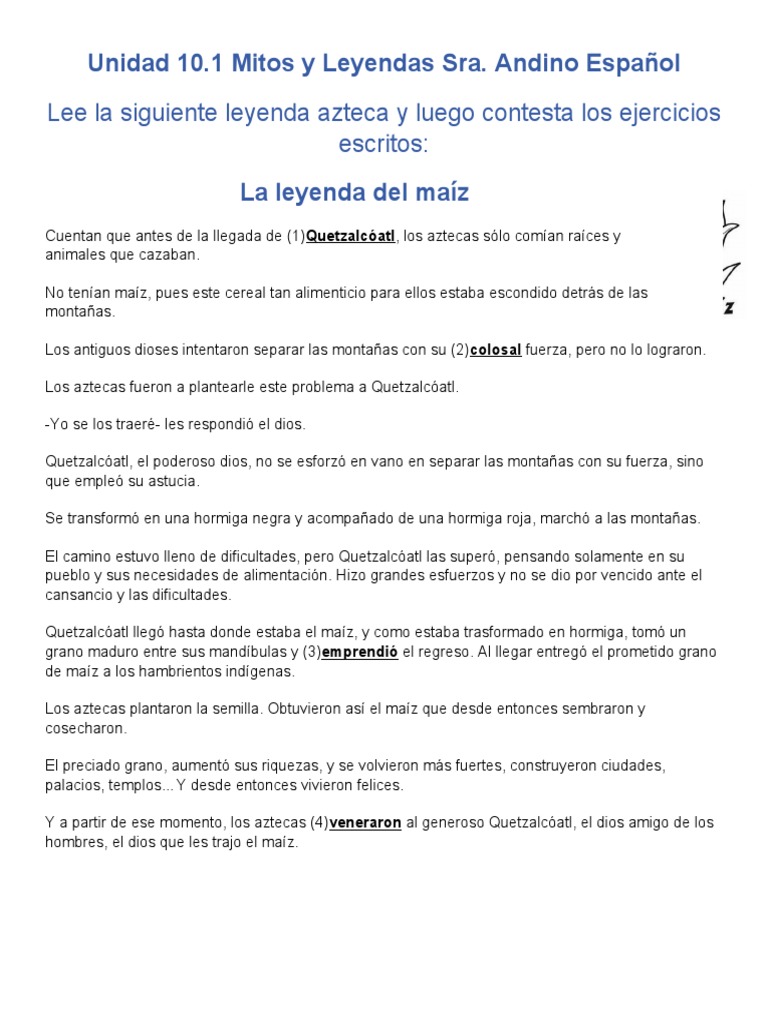 Leyenda Azteca del Maíz y Quetzalcóatl | PDF | Maíz | Alimentos