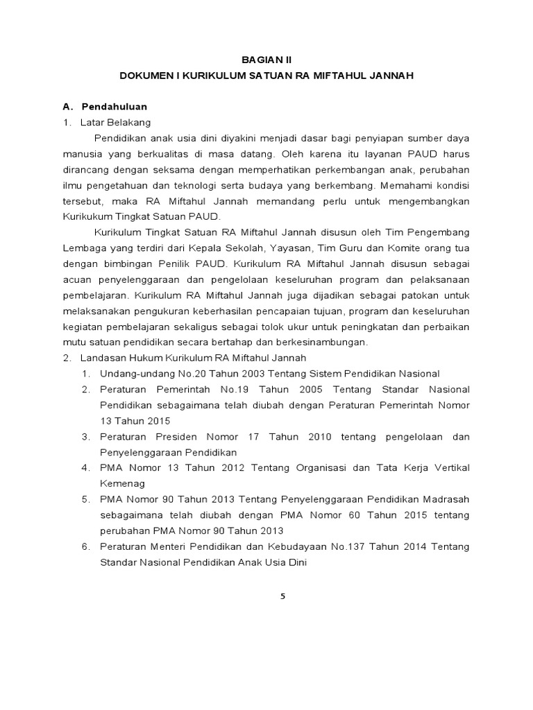 Landasan Hukum Kurikulum Ra Miftahul Jannah | PDF
