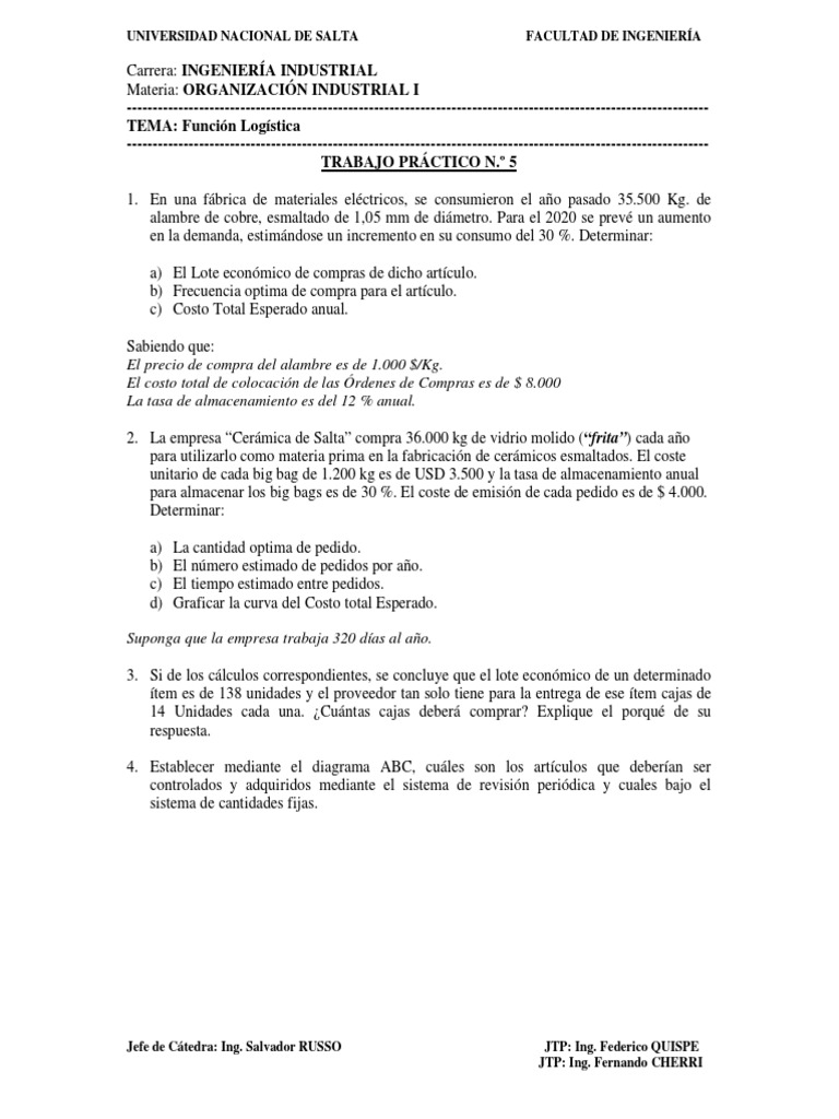 TP5 - Logistica - 2020 | PDF | Inventario | Sectores Economicos