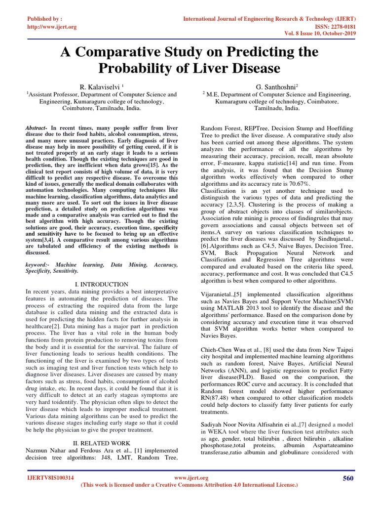 Predicting Liver Disease Using Machine Learning Algorithms Pdf Statistical Classification