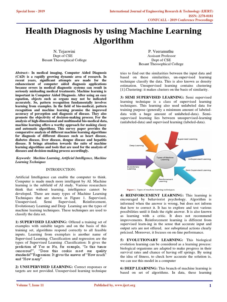 Health Diagnosis by Using Machine Learning Algorithm IJERTCONV7IS11054 ...